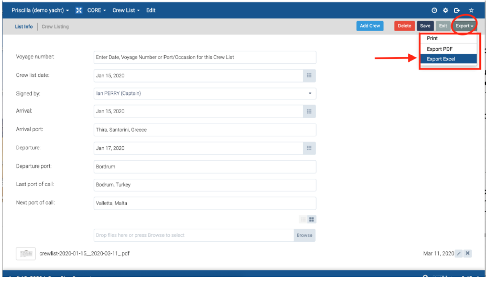 Export Extended Crew List To Excel Purser Trainer Learning Platform